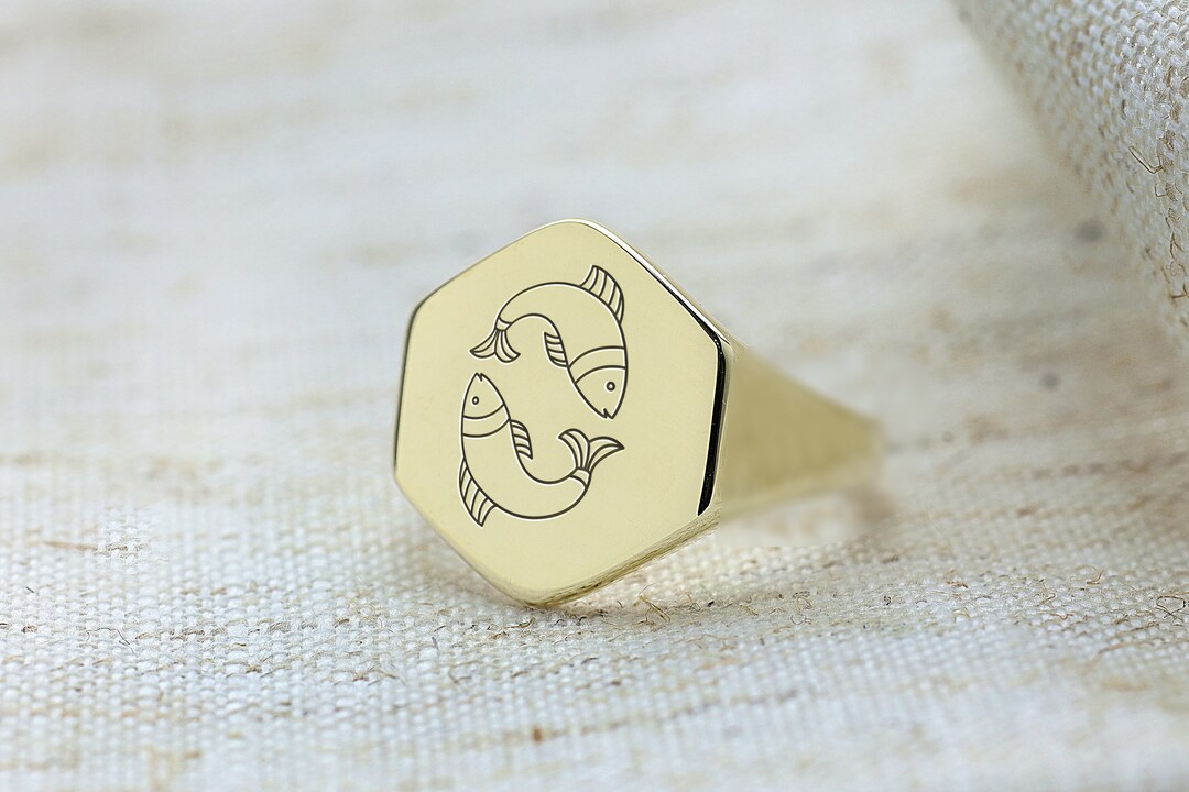 Zodiac Sign Signet Ring · Engraved Pisces Ring · Astrological Ring for ...