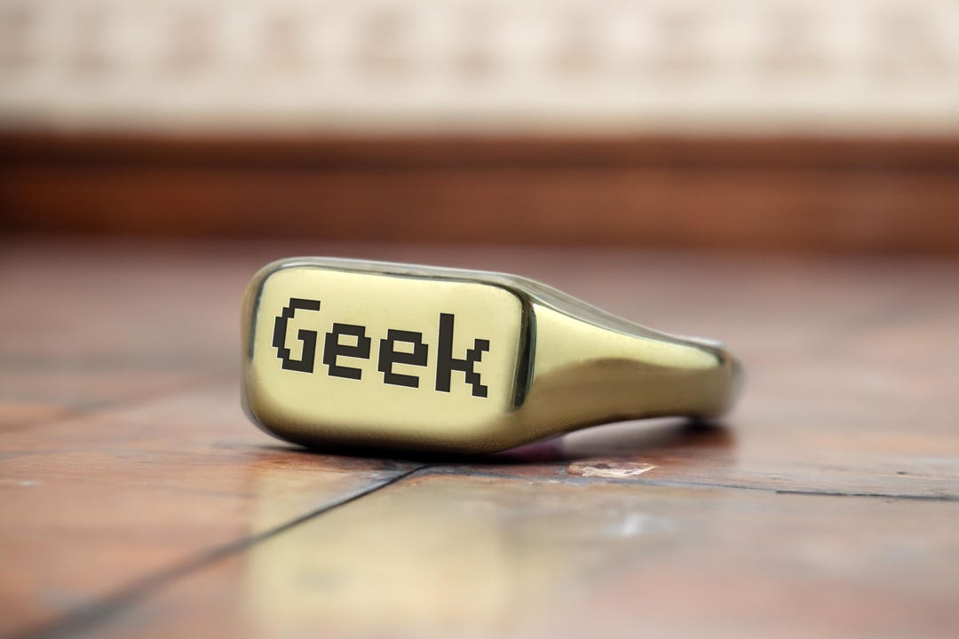Custom Geek Ring · 14k Gold Gamers Ring · Personalized Ring · Rectangle ...