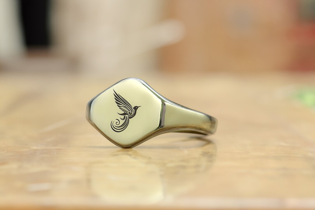 Engraved Bird Ring · Custom Bird Ring · Hexagon Shaped Ring ...