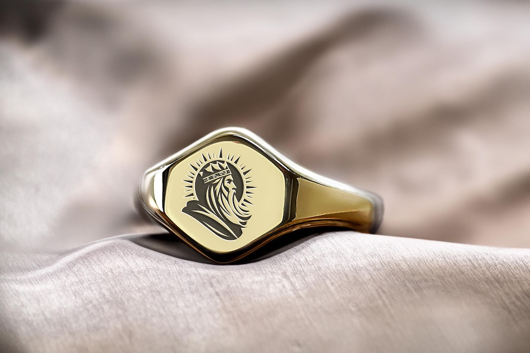 14k Gold Emperor Ring · Engraved King Ring · Hexagon Shaped Ring ...