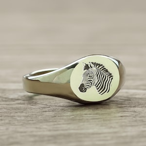 14k Gold Zebra Signet Ring · Engraved Zebra Ring · Personalized Ring ...
