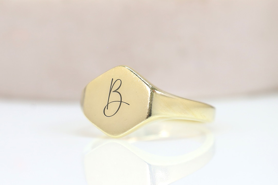 Gold Letter Signet Ring · Handwritten Engraved Ring · Personalized Ring ...