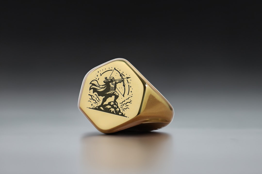 Engraved Archer Signet Ring · 14k Gold Archer Ring · Fantasy Archer ...