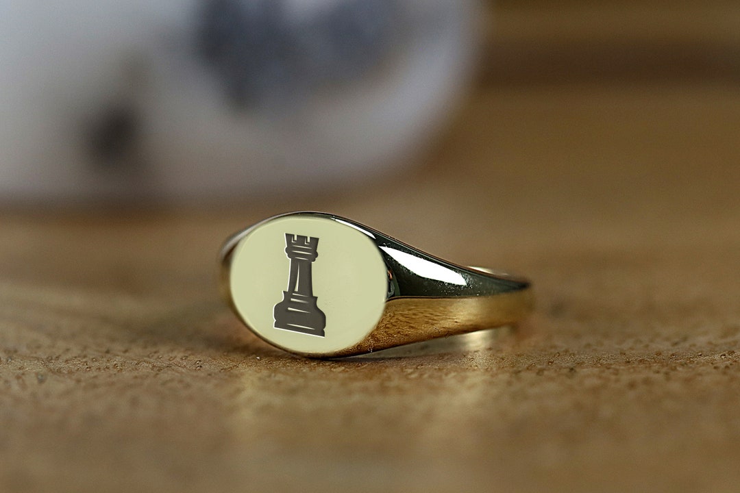Custom Chess Piece Engraved Ring · 14k Gold Chess Rook Signet Ring ...