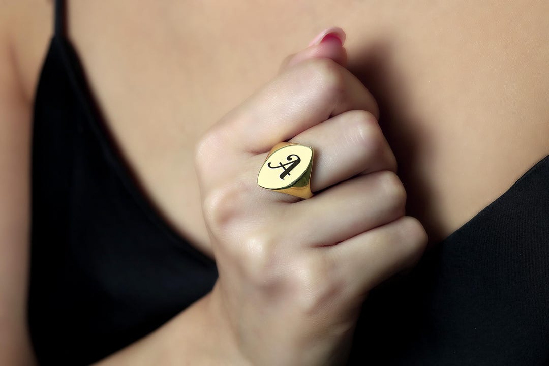 14k Gold Signet Ring · Name Initial Ring · Custom Letter Ring ...