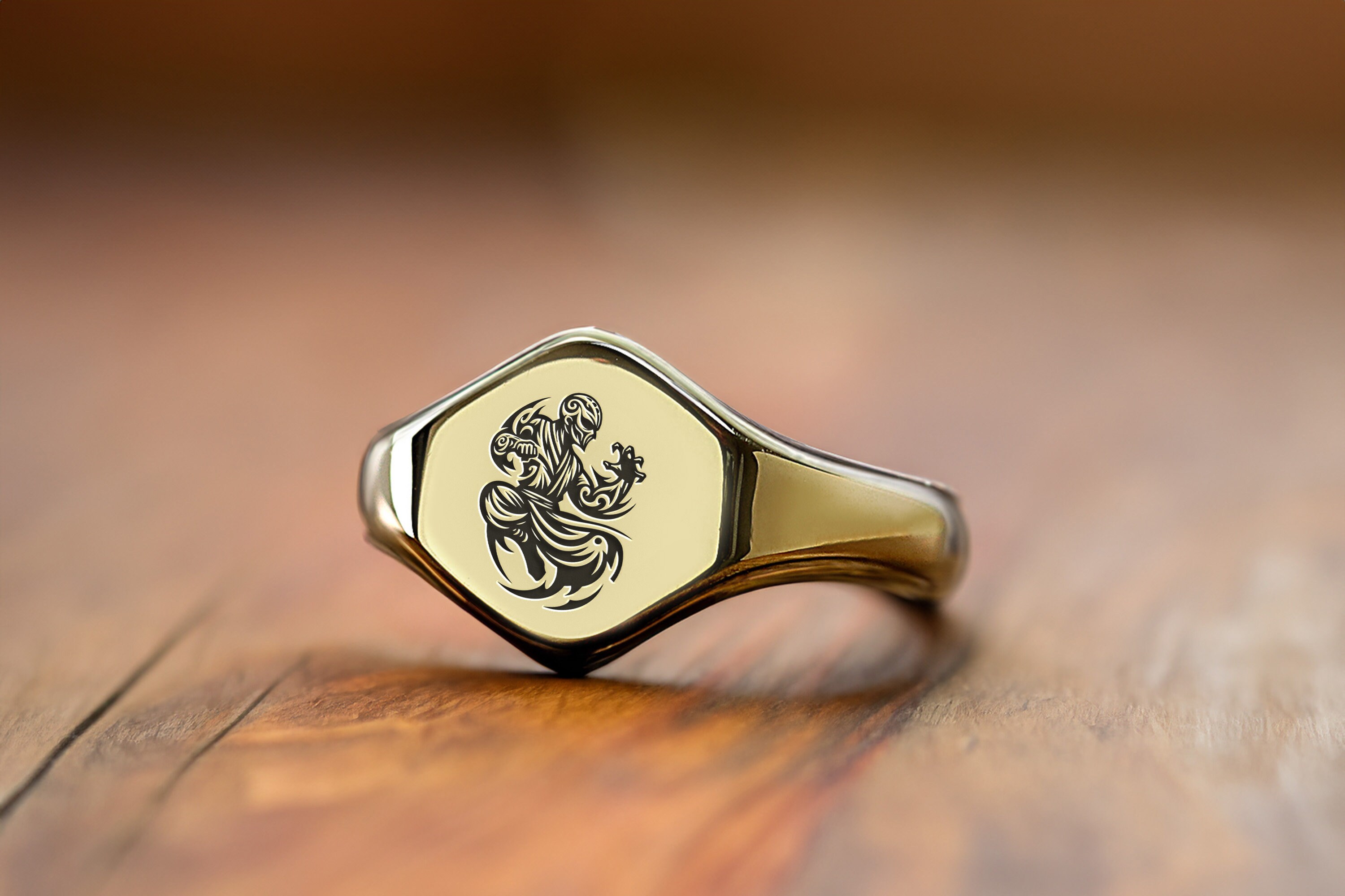 Engraved Monk Signet Ring Custom Monk Ring Personalized Ring Hexagon ...
