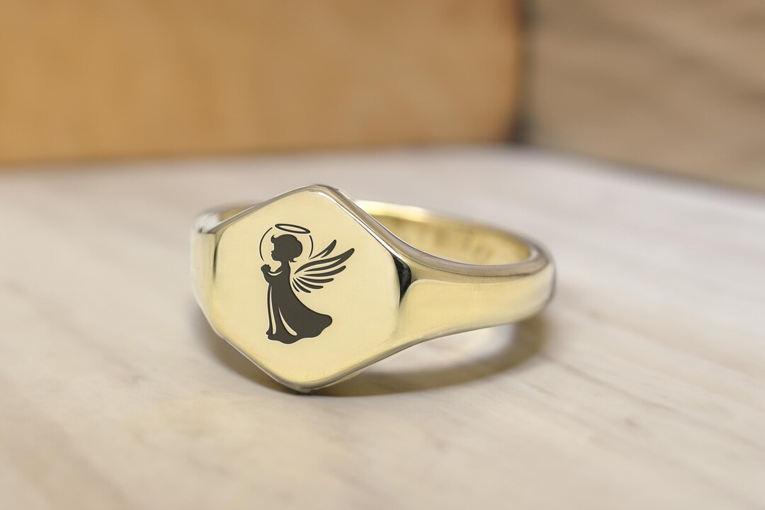 14k Gold Angel Signet Ring · Protection Ring · Gift for Her · Religious ...