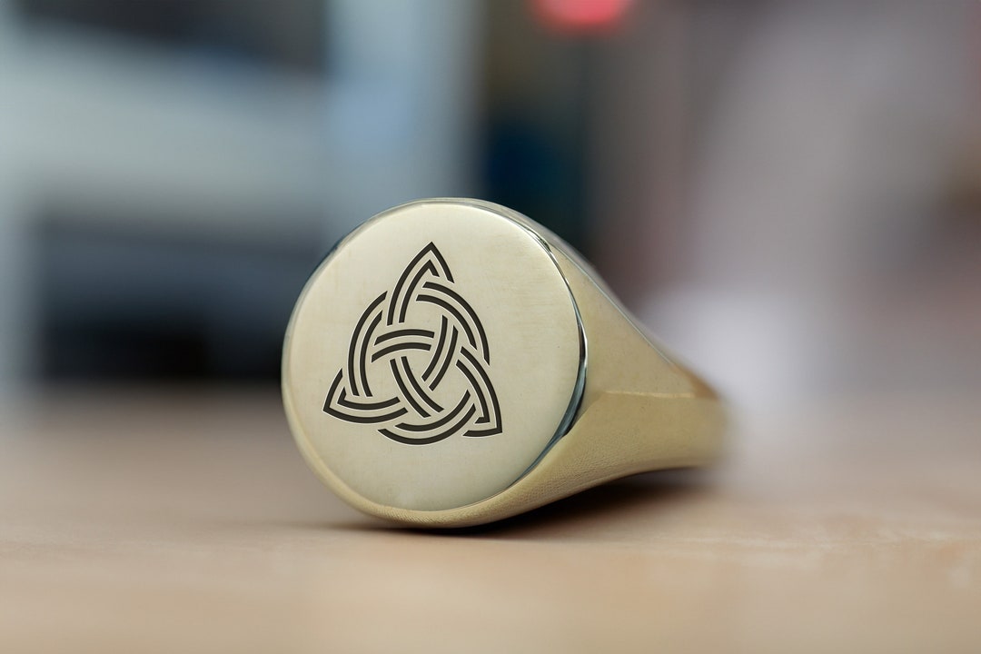 Engraved Trinity Signet Ring Custom Trinity Signet Ring Bold Statement ...