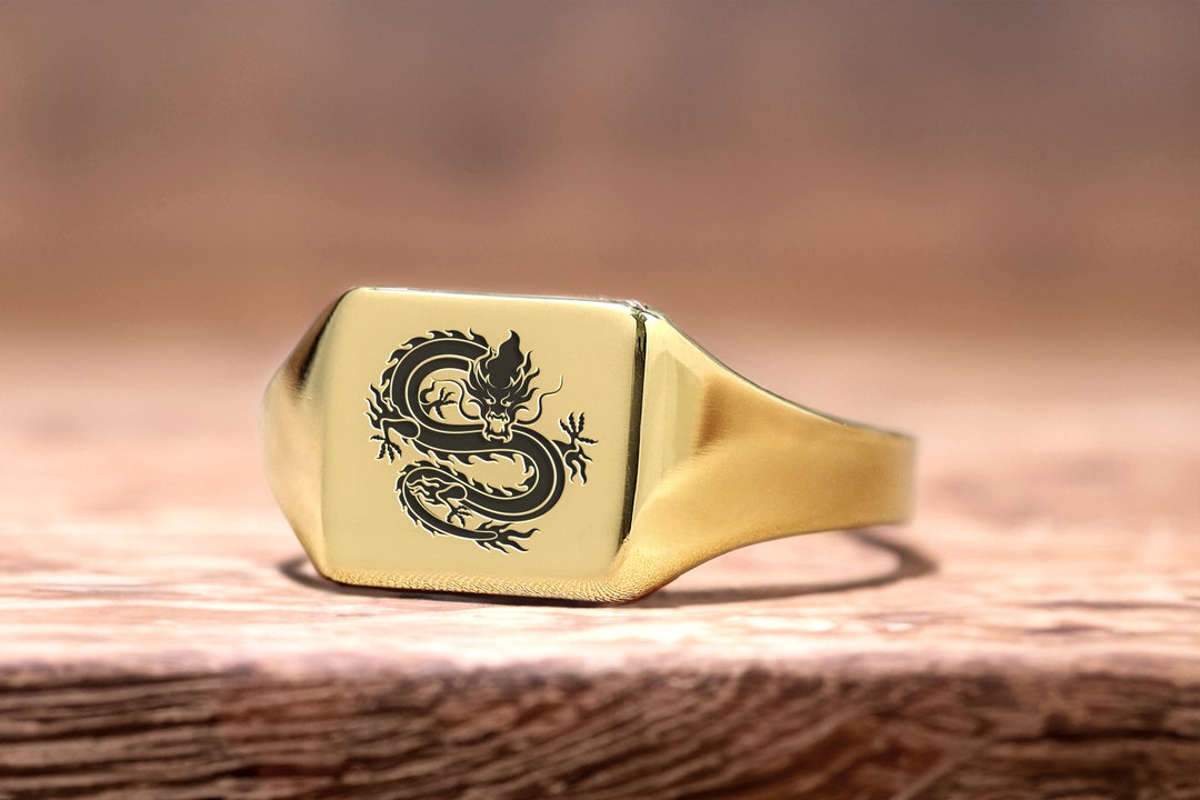 14k Gold Dragon Signet Ring · Fantasy Jewelry · Custom Dragon Ring ...