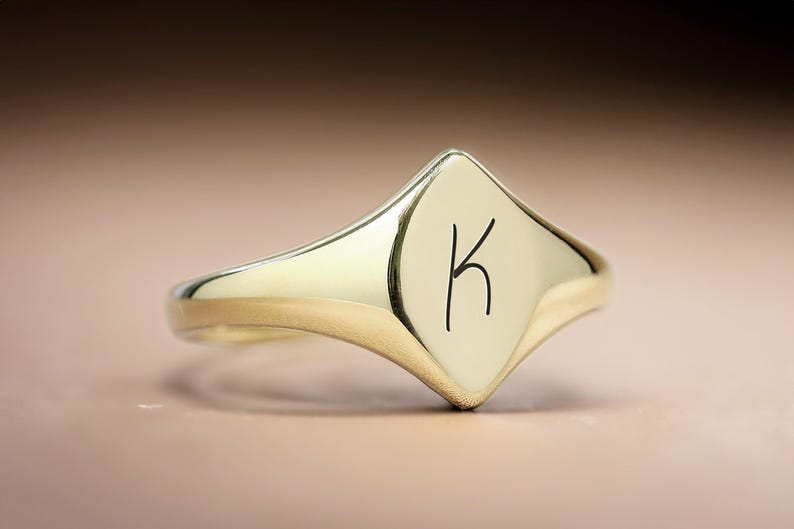 24k Gold Name Initial Signet Ring · Marquise Shaped Ring · Custom ...
