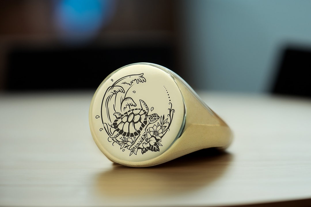 Engraved Turtle Signet Ring · Custom Turtle Ring · Personalized Ring ...