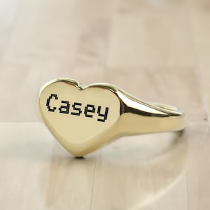 Custom Name Engraving Ring · Engraved Gamer Font Ring · Heart Shaped ...