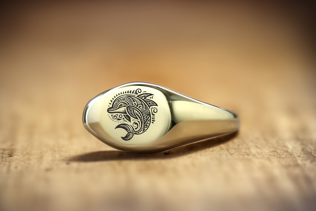 Engraved Dolphin Signet Ring · Personalized Ring · Custom Dolphin Ring ...