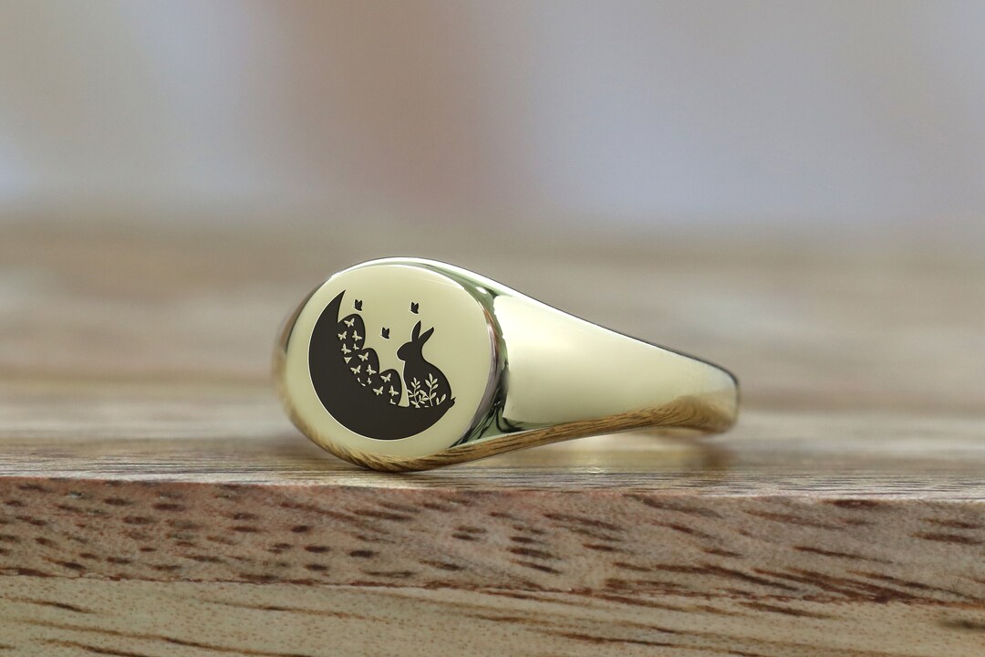 14k Gold Bunny Signet Ring · Bunny Engraving Ring · Animals Jewelry ...