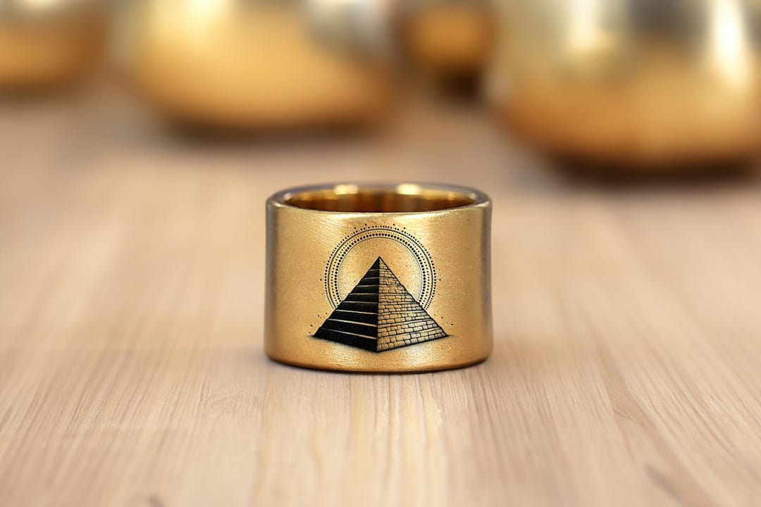 Engraved Pyramid Wide Band Ring · Custom Pyramid Ring · Egyptian Gold ...