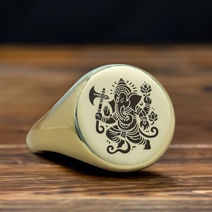 Engraved Hindu Signet Ring · Ganesh Gold Ring · Unisex Ring · Round ...
