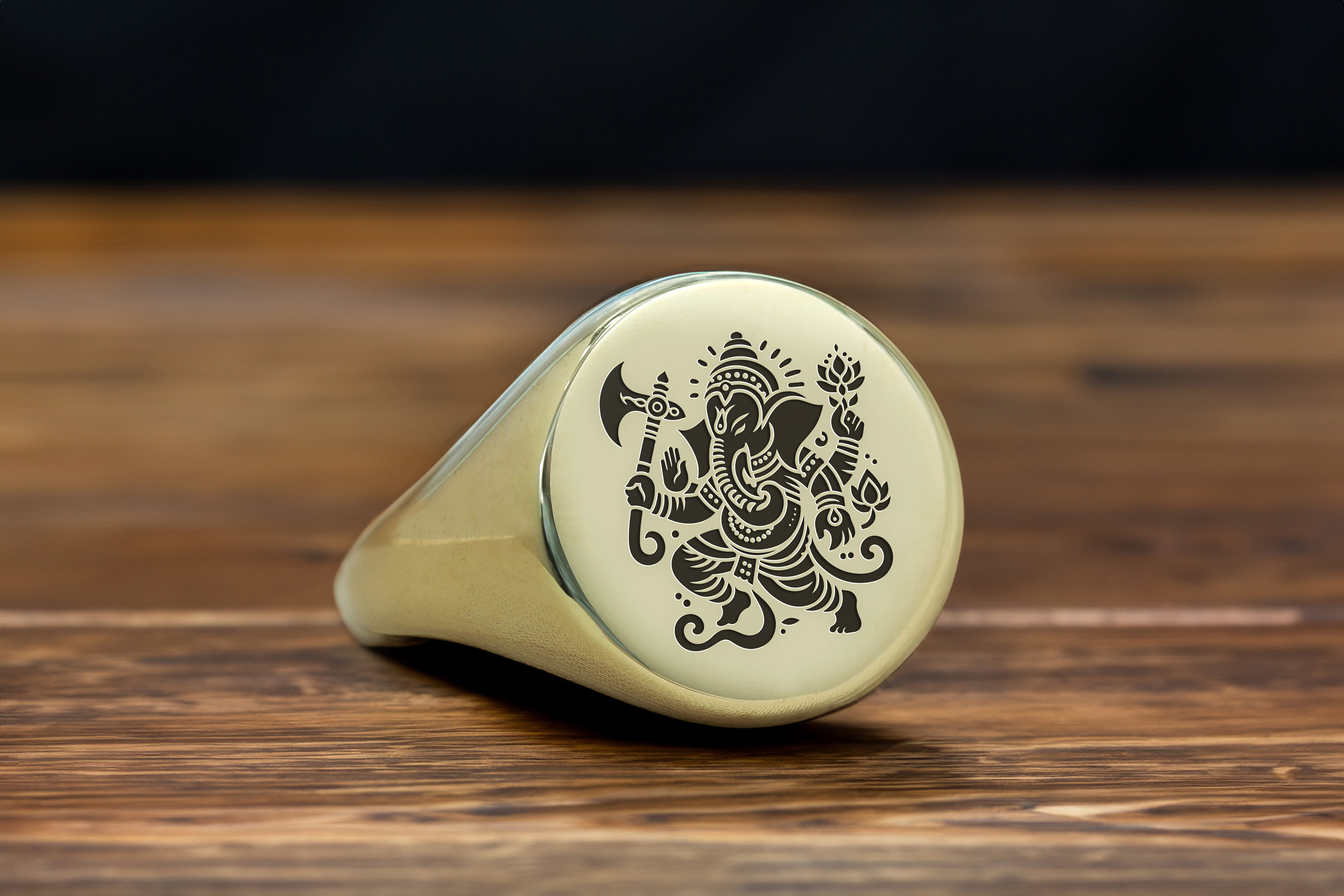 Engraved Hindu Signet Ring · Ganesh Gold Ring · Unisex Ring · Round ...