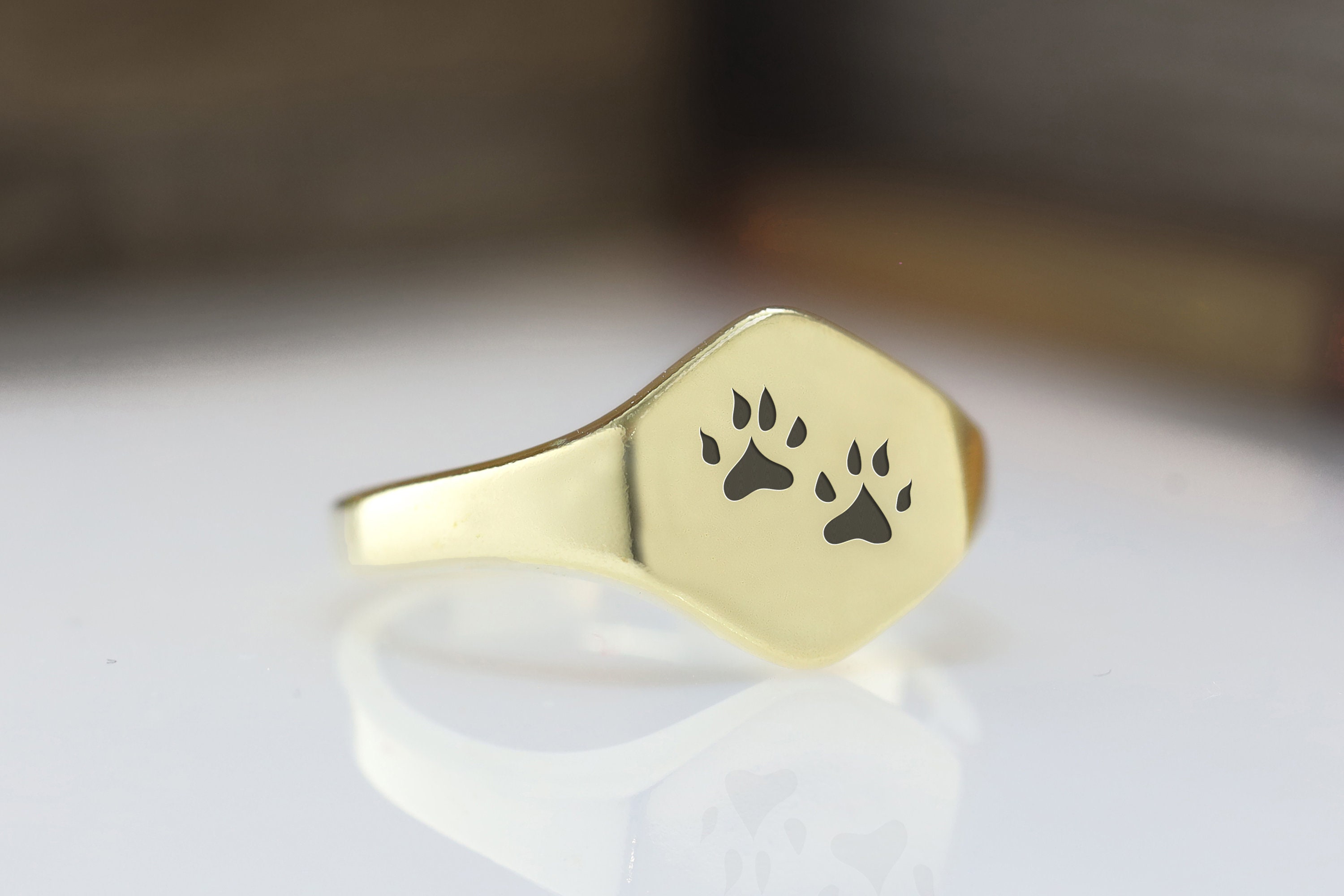 Dog Paw Pattern Ring Animals Footprints Ring 14k Gold Dog Signet Ring ...