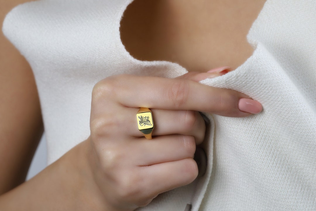 Gold Griffin Signet Ring · Custom Mythical Ring · Mythology Ring · Engraved Griffin Ring ...