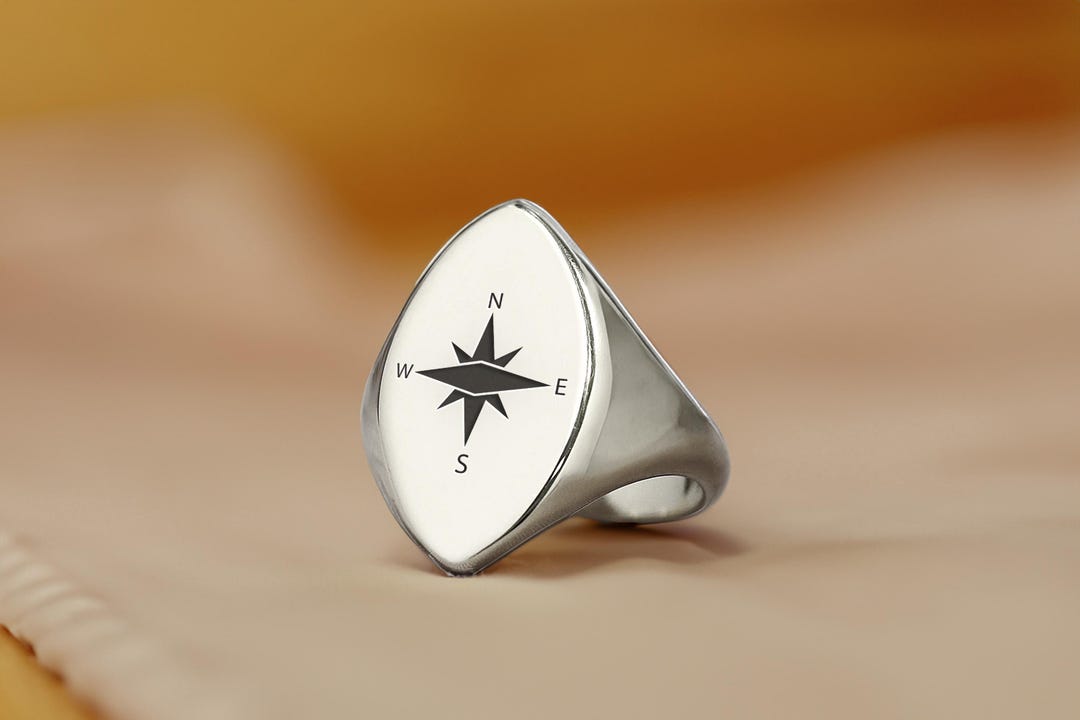 Engraved Compass Signet Ring · Marquise Shaped Ring · Customized Ring ...