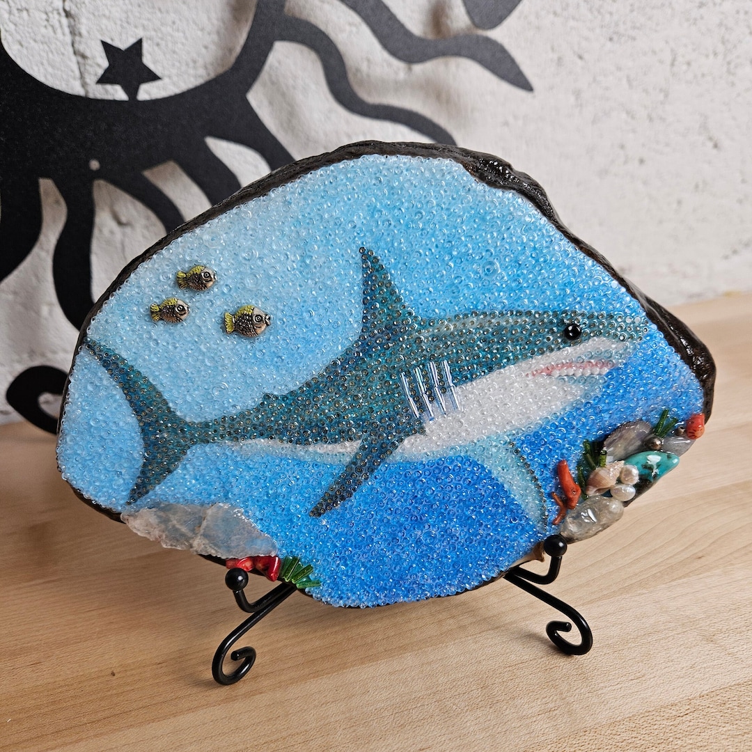 Great White Shark Collectible Art Mosaic, Shark Glass Bead Mosaic - Etsy