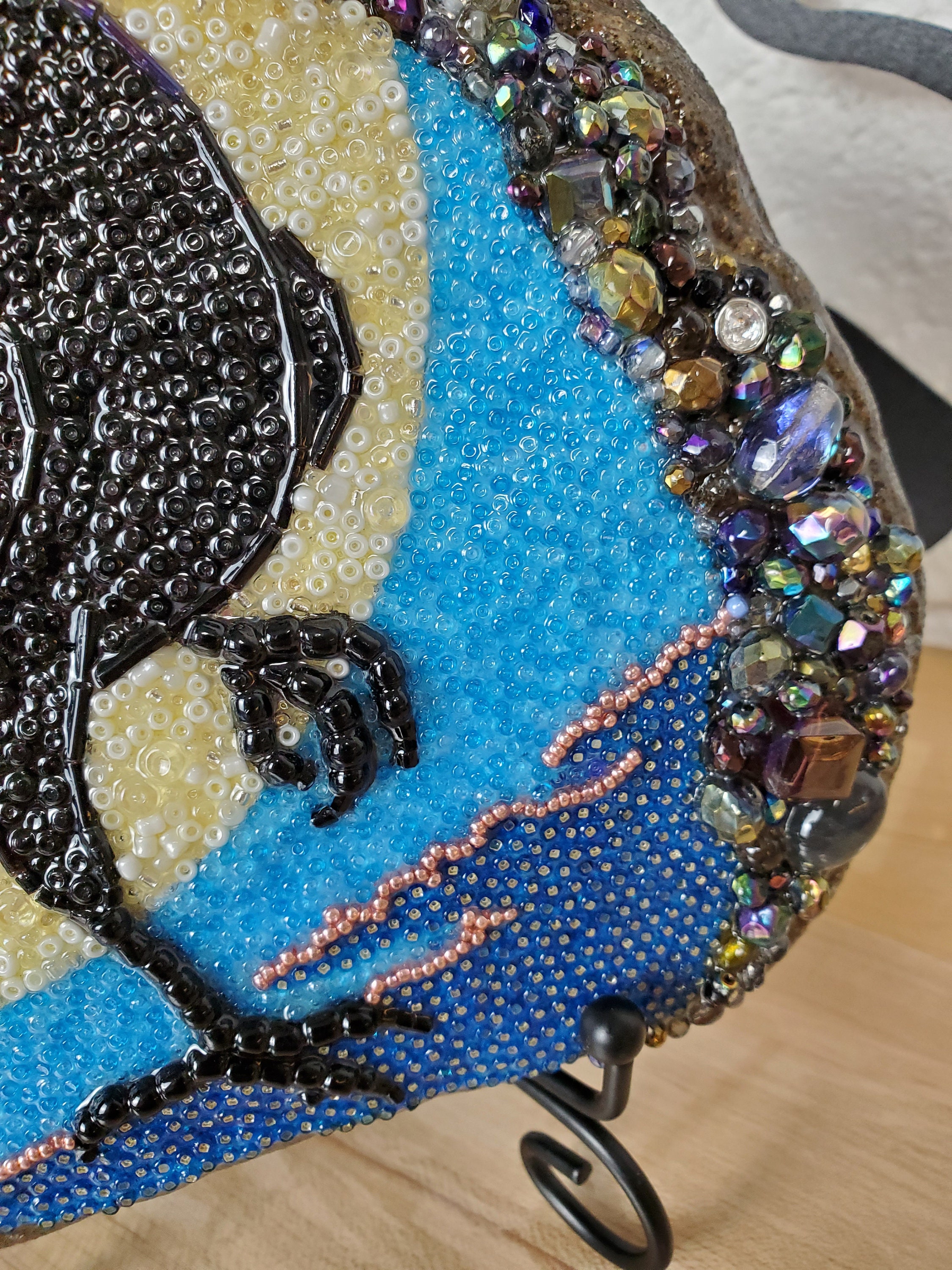 Raven and Full Moon Glass Bead Mosaic, Crow Art Collectible, Blackbird ...