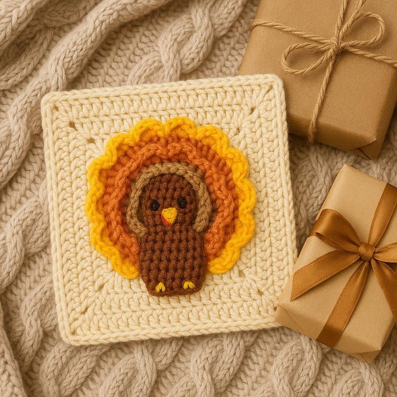 Crochet Turkey Granny Square Pattern – 3D Thanksgiving Motif (PDF ...