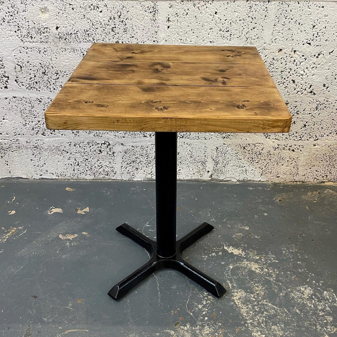 Dining SQUARE Table, Cast Iron Pedestal Base Solid Wood Timber, Cafe ...