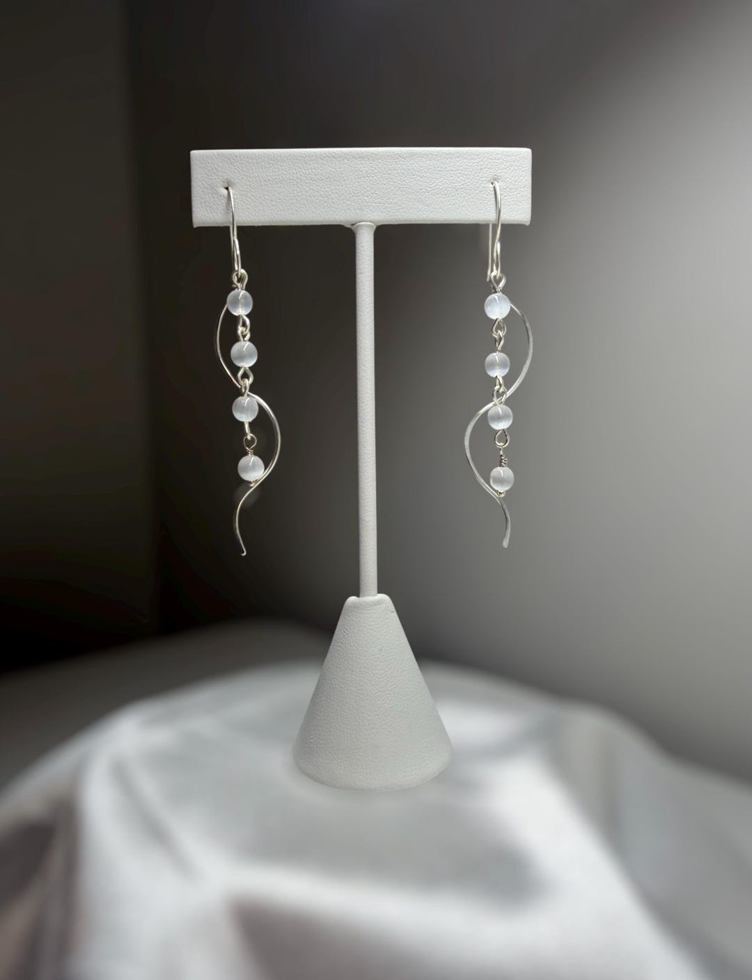 Selenite Dangle Earrings • Silver or Gold • Minimalist 4mm Gemstone ...