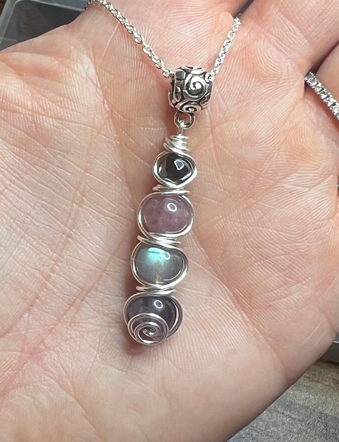 Empath Support & Protection Necklace. Hematite, Madagascar Rose Quartz ...