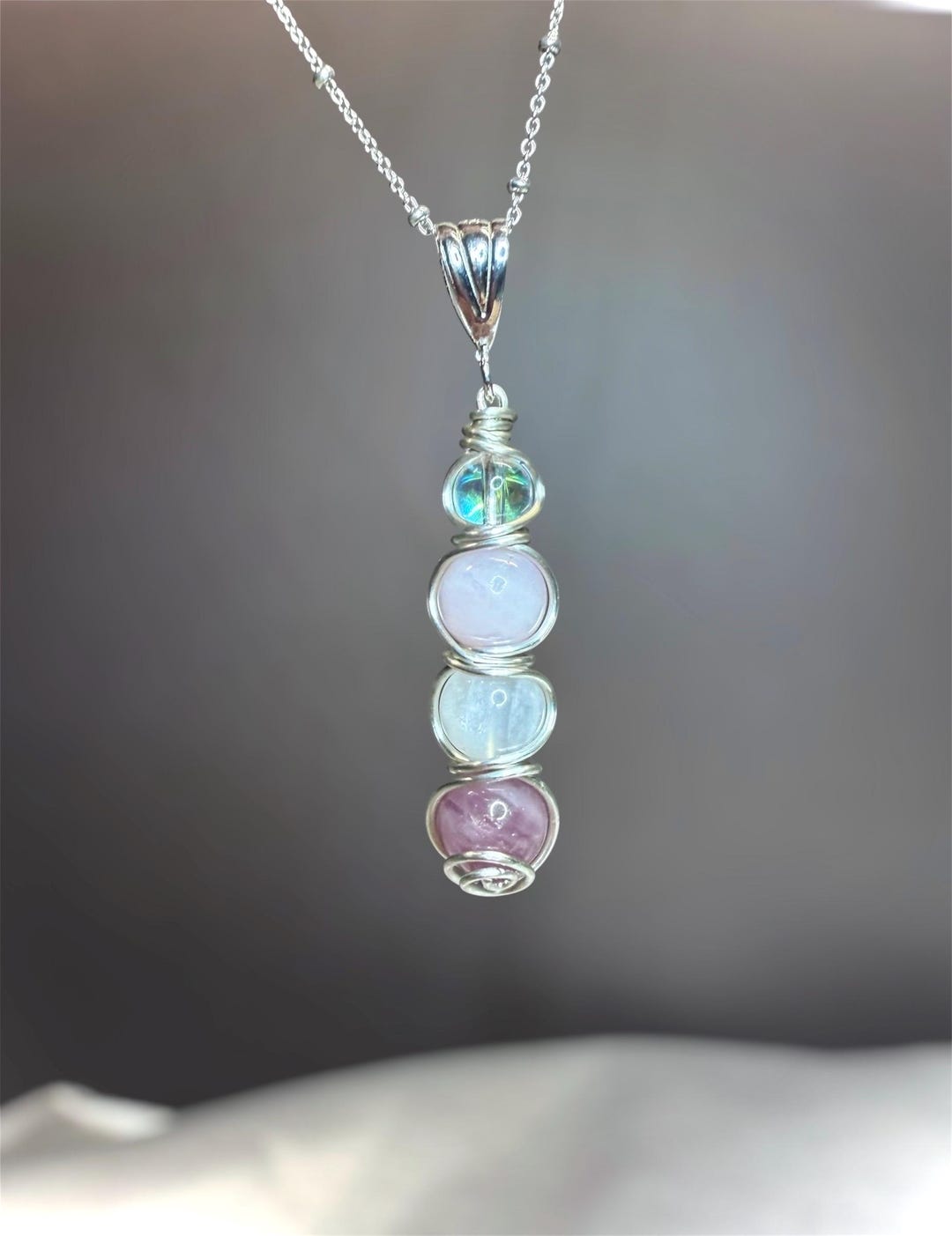 Self-love Gemstone Pendant: Angel Aura Quartz, Kunzite, Moonstone, Rose ...