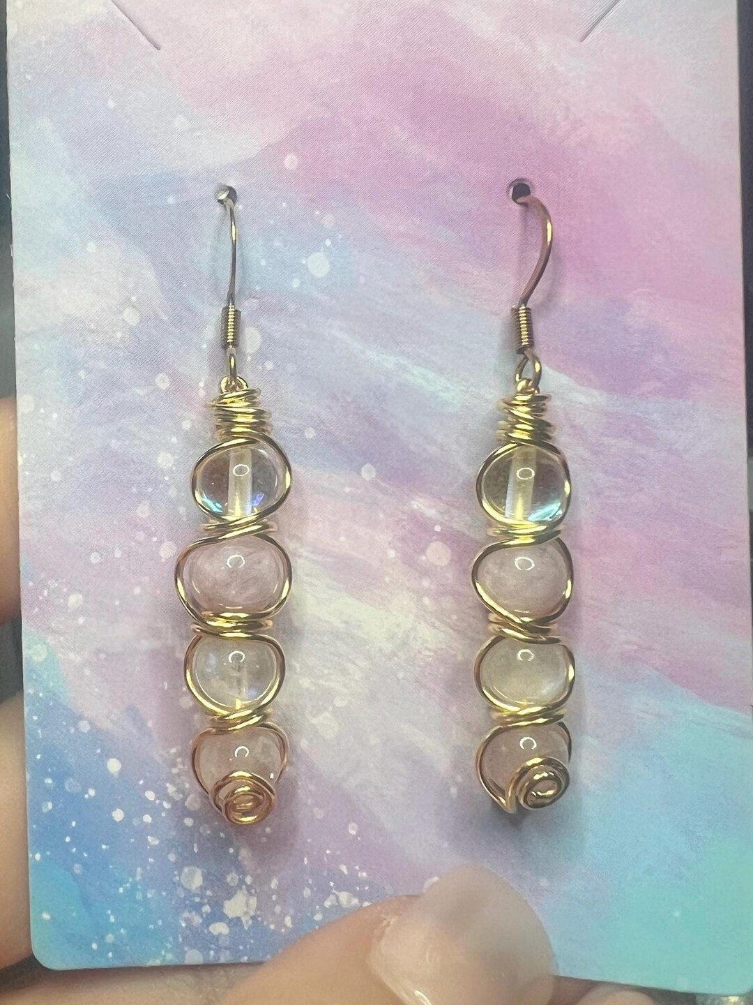 Self-love Crystal Earrings: Angel Aura Quartz, Kunzite & Moonstone - Etsy