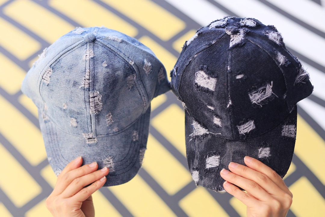 Distressed Denim Cap: Vintage Style Adjustable Cotton Hat - Etsy