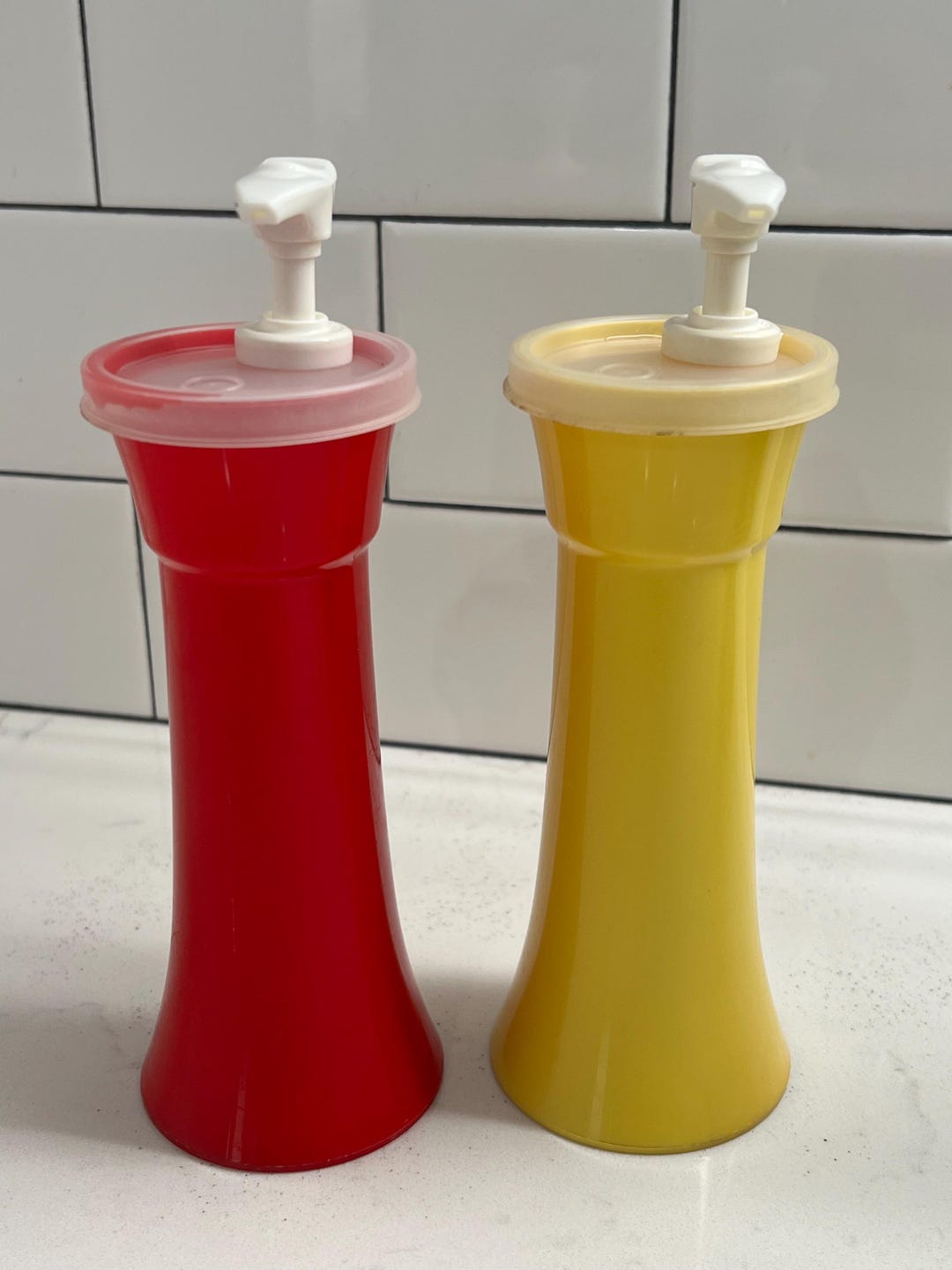 Retro Tupperware Set of Ketchup and Mustard Containers Dispensers Red ...