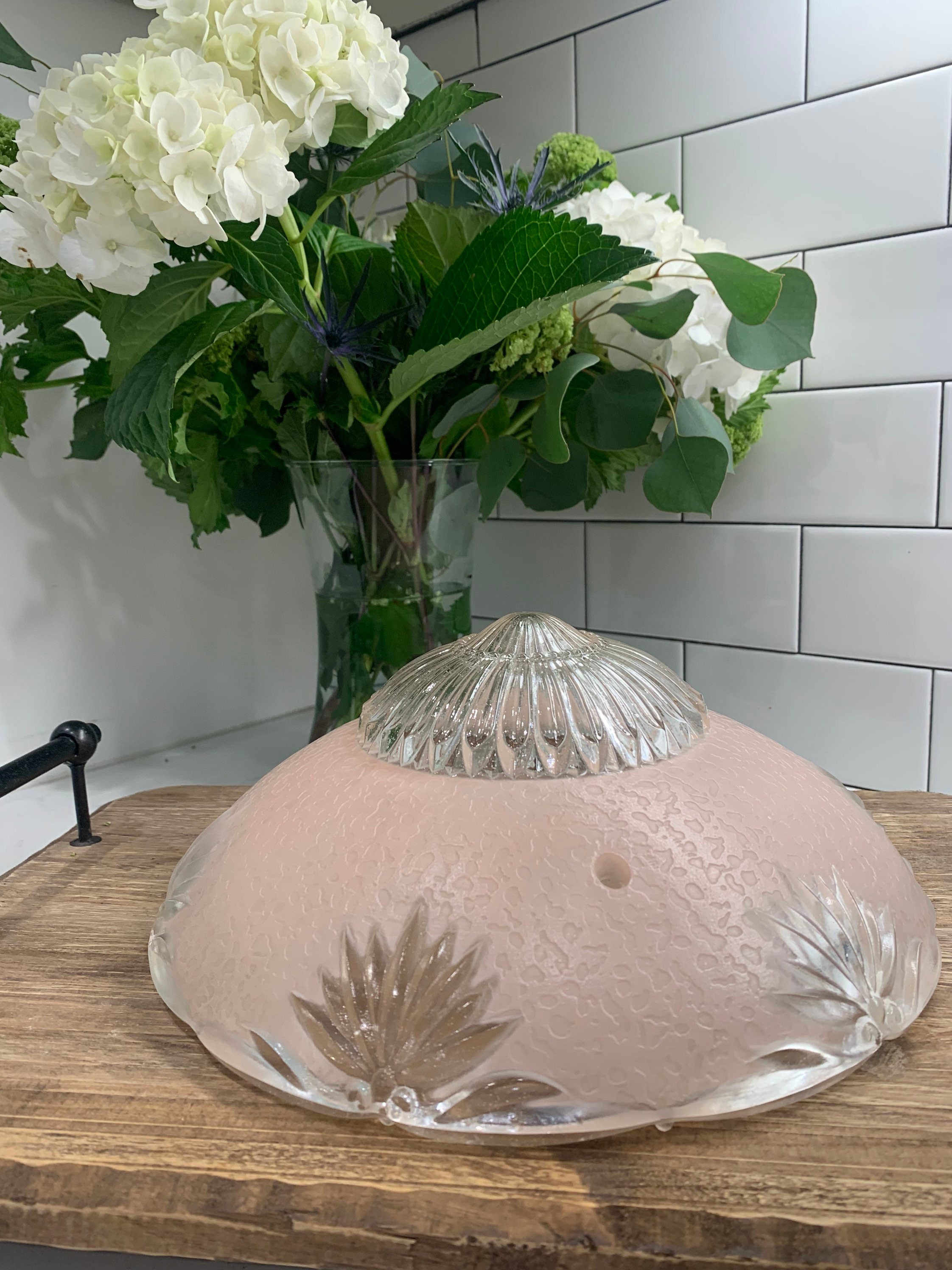 Art Deco Vintage Frosted Pink Cut Glass 3 Hole Light Fixture - Etsy