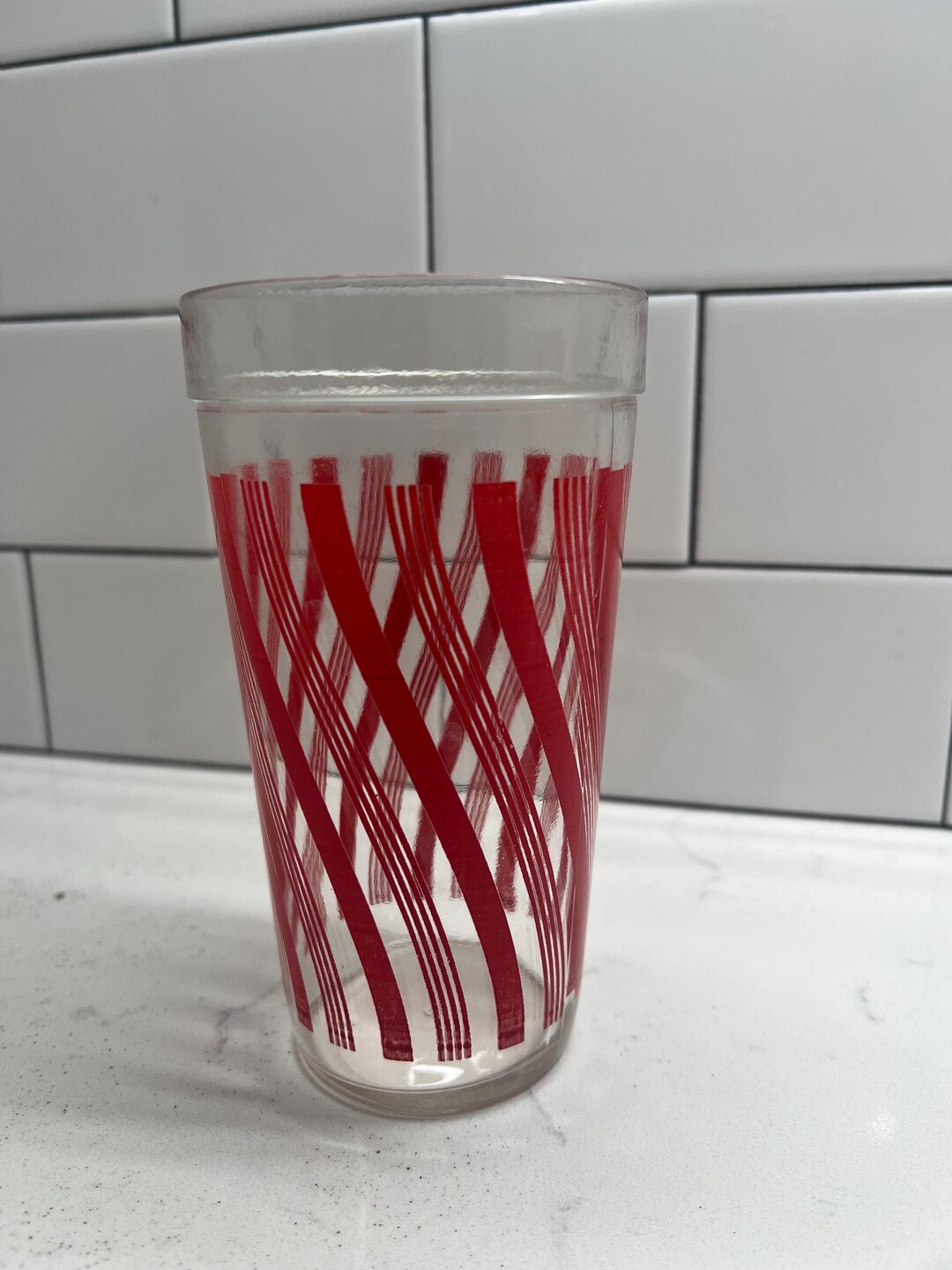 Mid Century Red Striped Drinking Glass Tumbler - Etsy