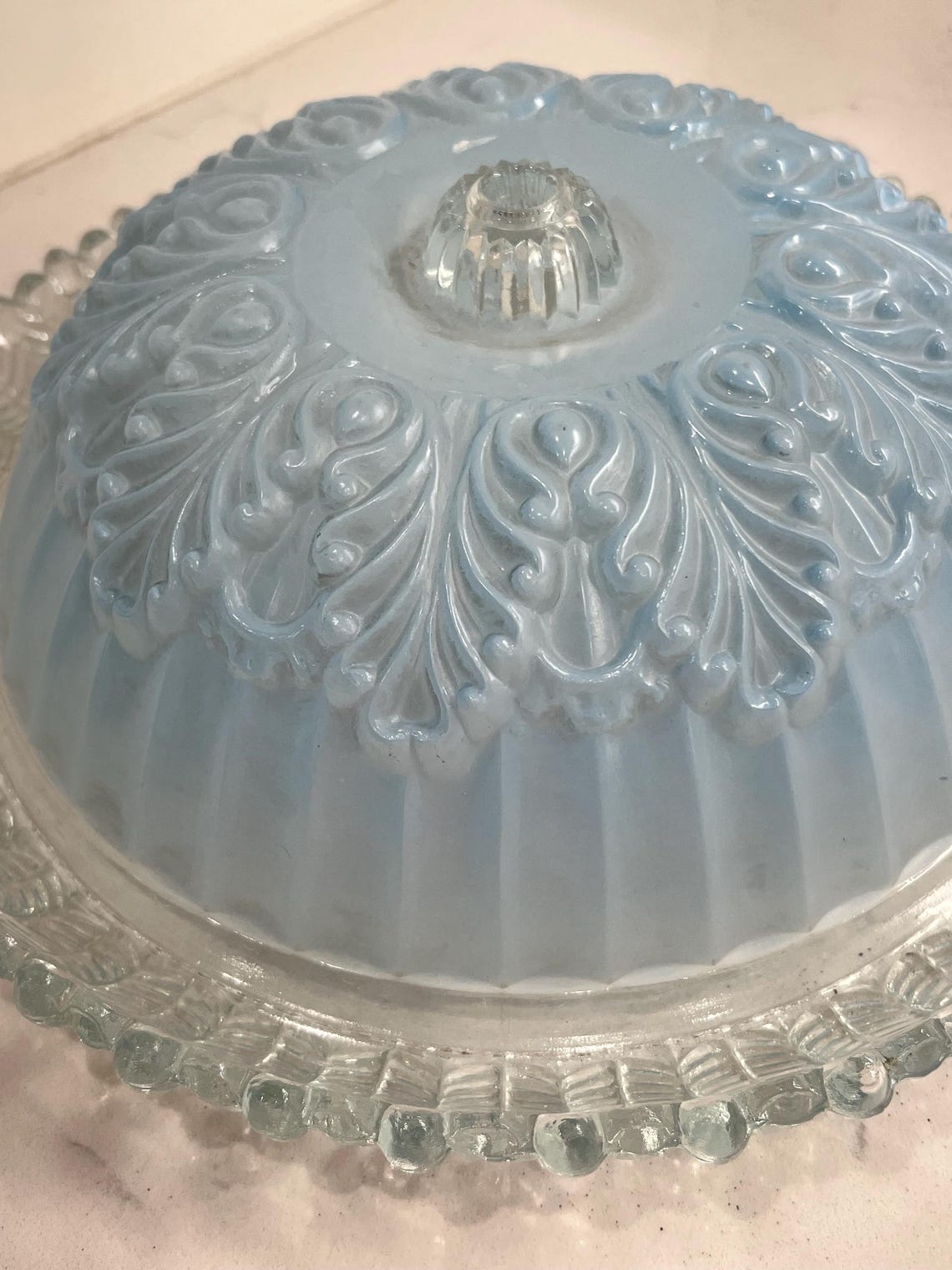 Antique 1930s Blue Ceiling Glass Light Frosted Blue and Clear - Etsy