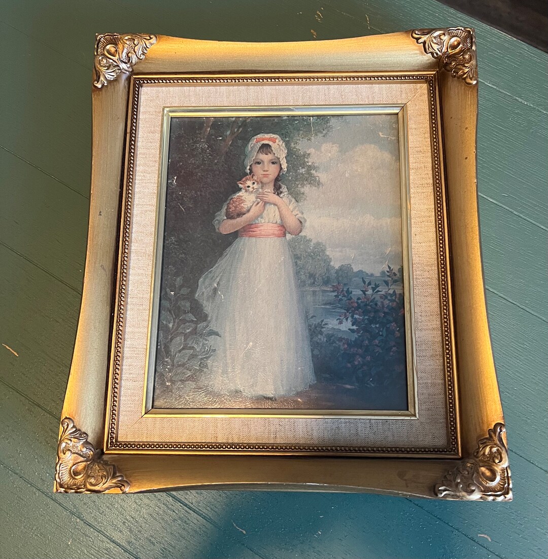 Sir Joshua Reynolds "chums" Young Girl Holding a Kitten Lithograph Gold ...