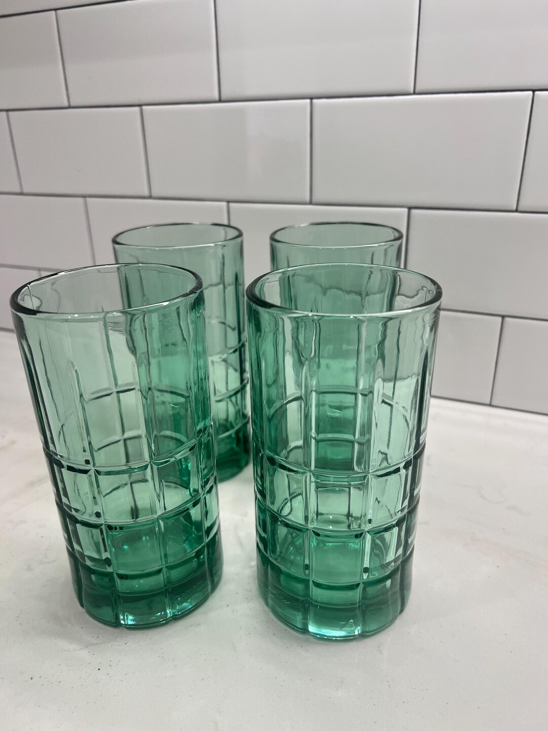 Anchor Hocking Tartan Green Iced Tea Glasses Tumblers | Vintage ...