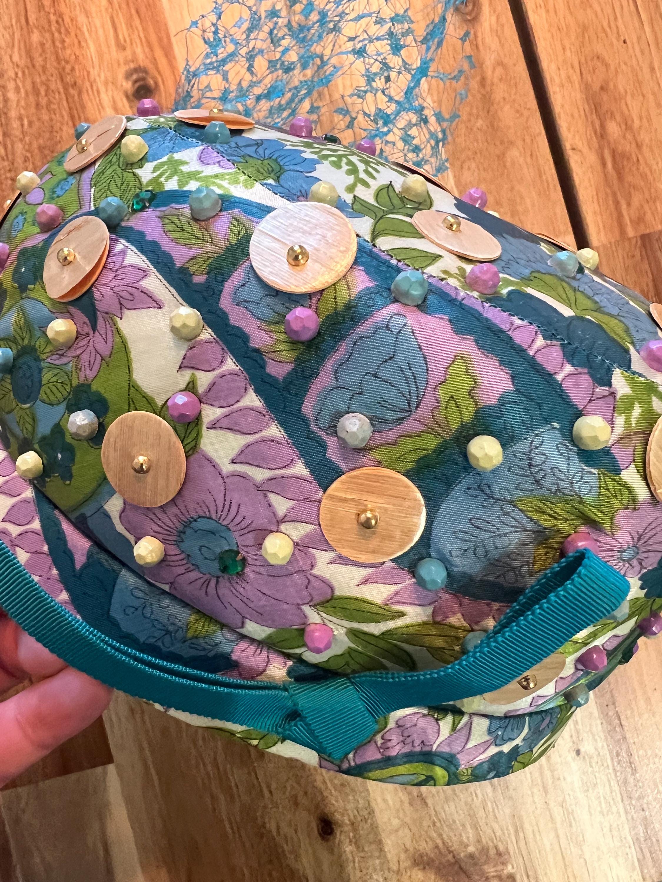 Maggi Alexander Design Teal Blue & Lavender Floral Jeweled Church Derby ...