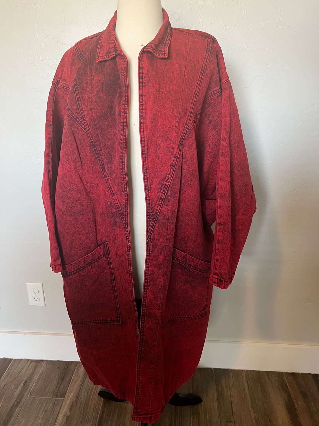 Vintage Sundance Red Acid Wash Denim 80s Jean Duster Jean Jacket - Etsy