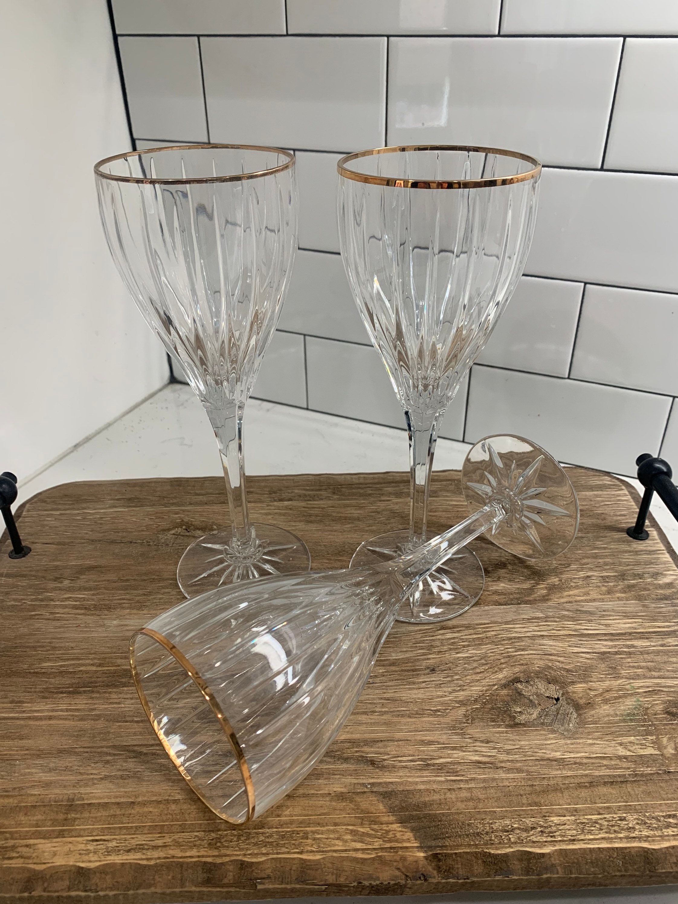 Mikasa Crystal Golden Tiara Water Goblets - Etsy