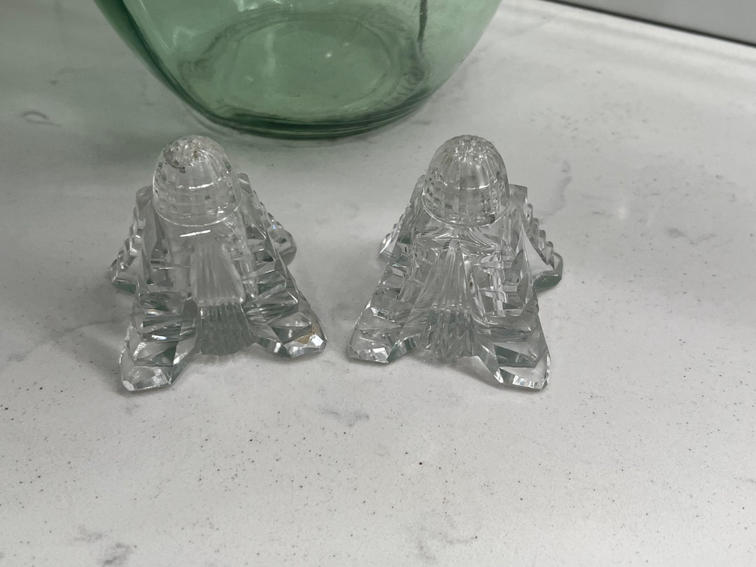 Vintage Bohemia Glass Pyramid Shaped Art Deco Crystal Salt and Pepper ...