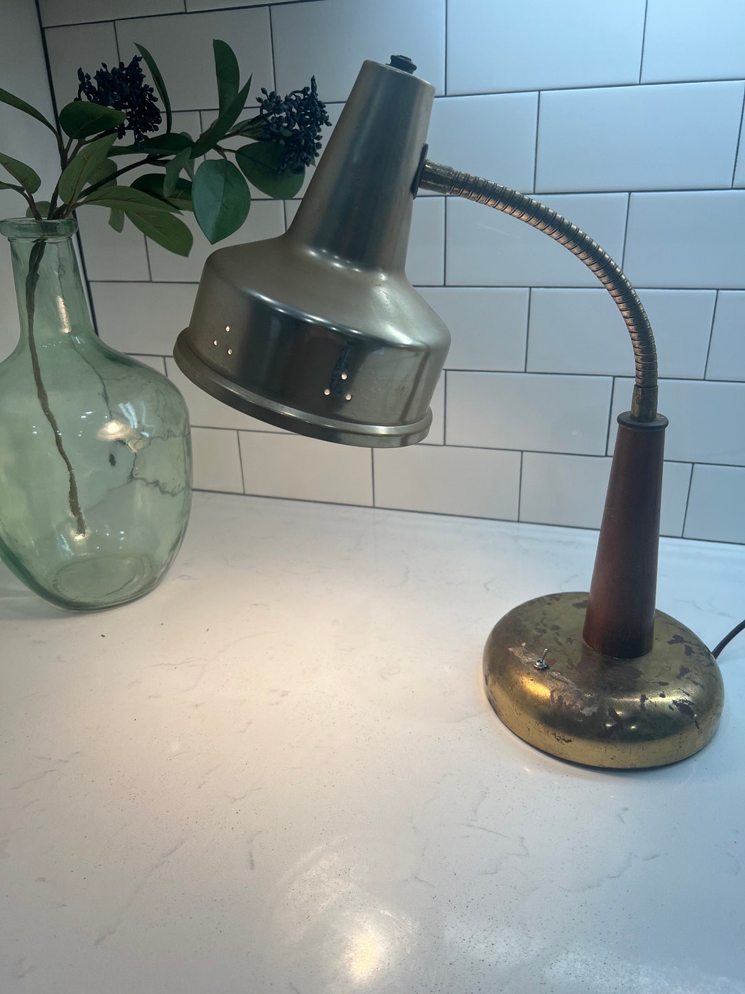 Vintage Mid-century Modern Wood and Gold Bendable Desk Lamp - Etsy