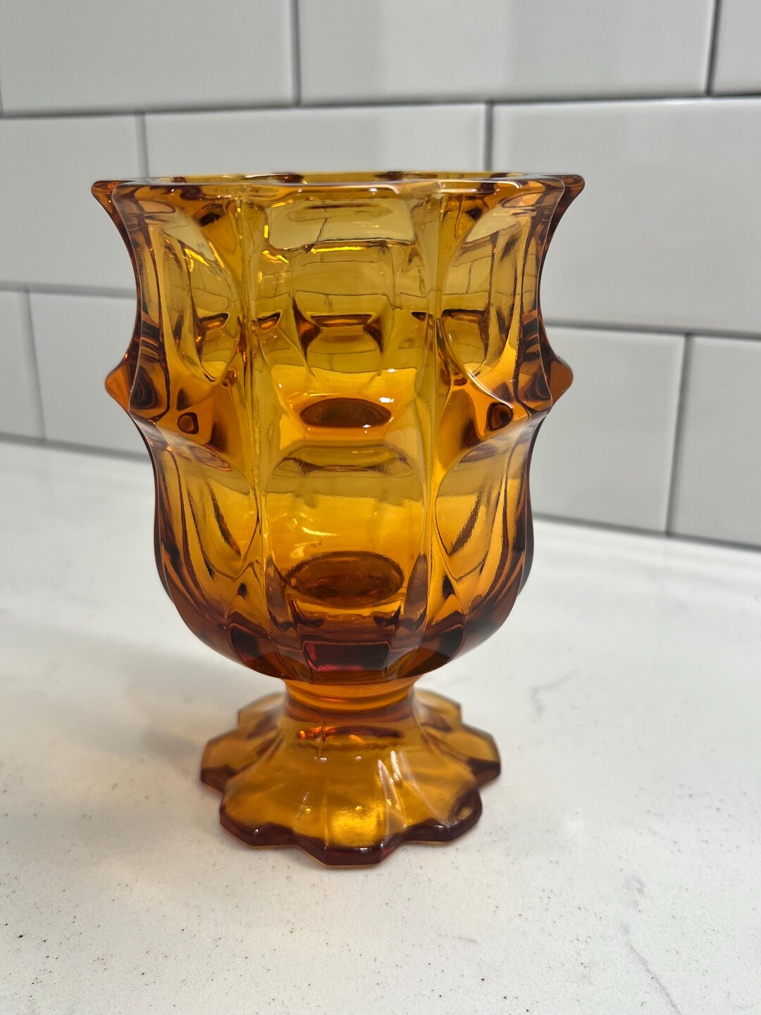 Vintage Amber Glass Goblet Heavy-duty Footed Glass - Etsy
