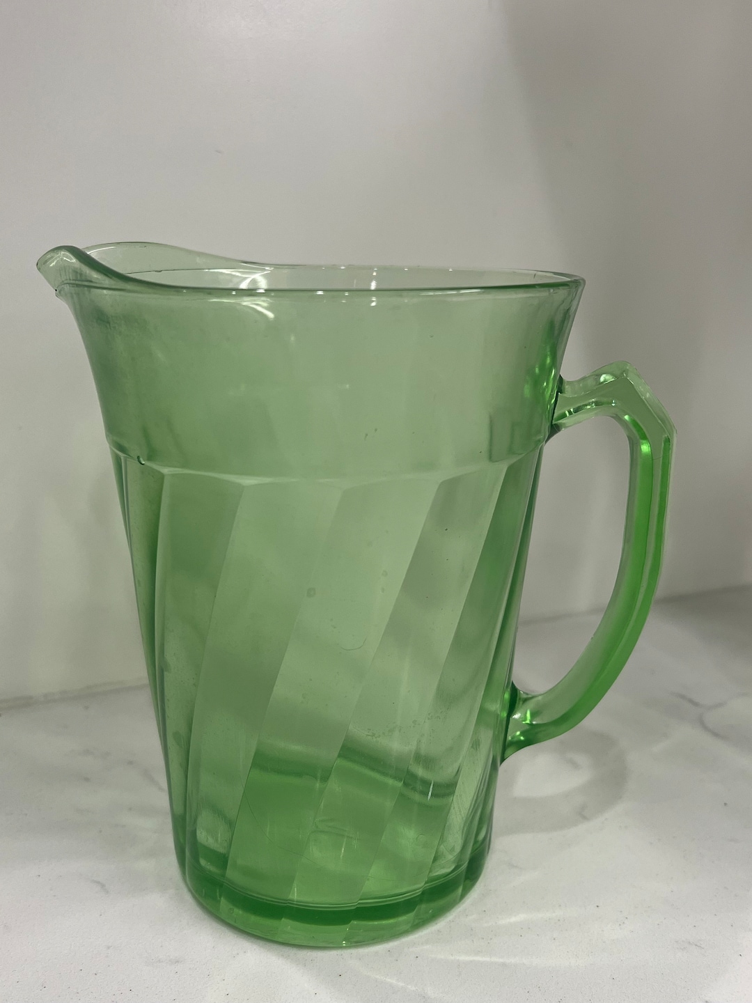 1940s Green Uranium Glass Green Hazel Atlas Drink Pitcher | Vintage ...