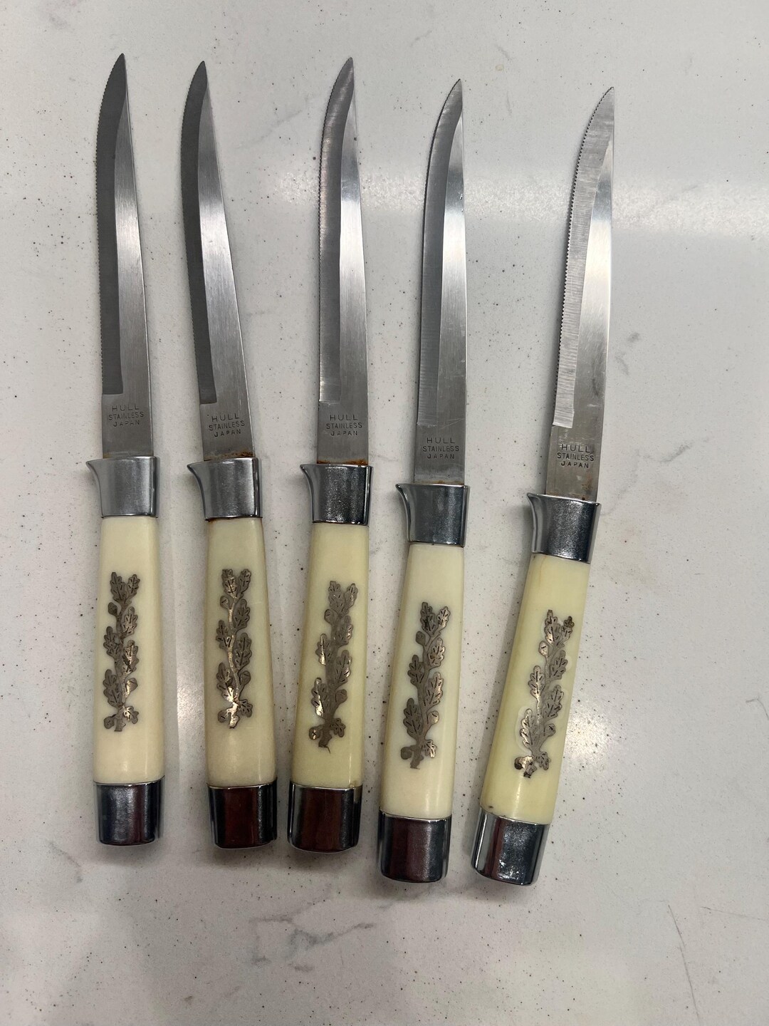 Hull Stainless Japan Vintage Ivory Handles With Silver Leaves Steak ...