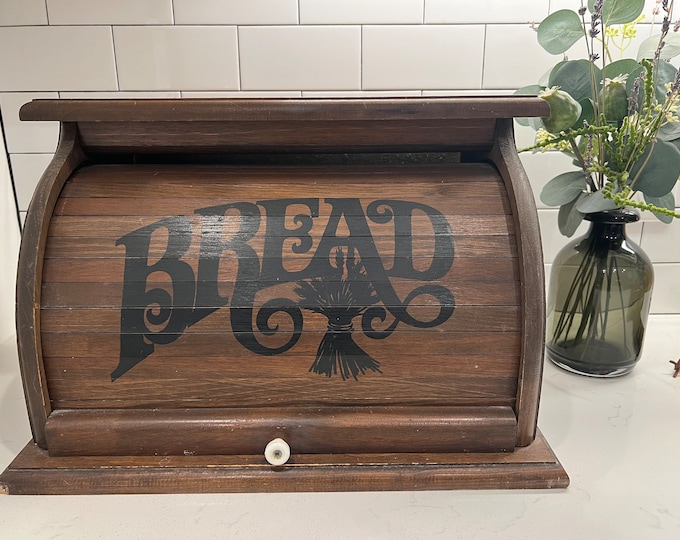 Vintage Large Wood Bread Box Roll Top Farmhouse Kitchen - Etsy