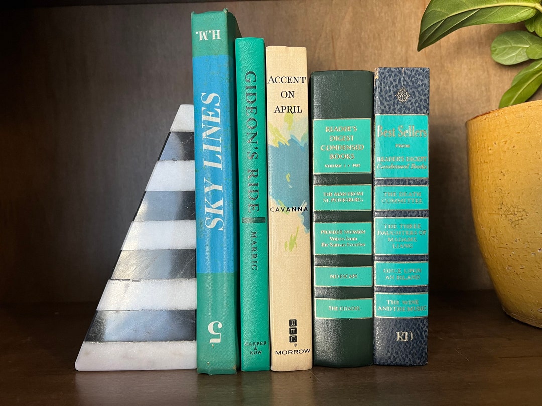 Vintage Book Decor Interior Design Staging Antique Blue Book Collection ...