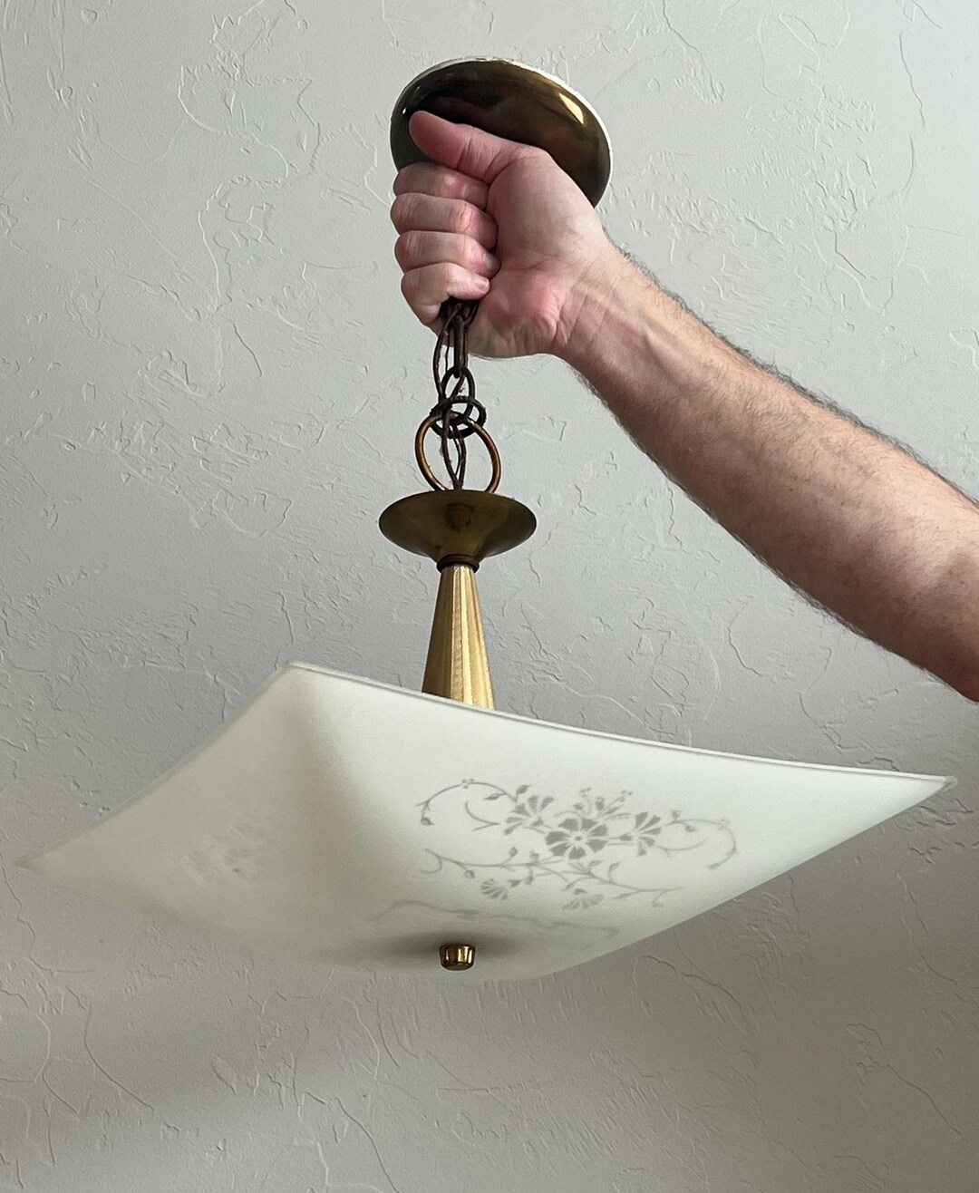 Vintage Hanging Ceiling Light Fixture Mid-century Modern Floral Glass ...